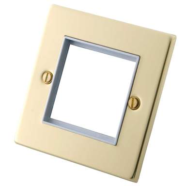 M2 Decorative 1 Gang 2 Module Front Plate White Insert Polished Brass ...