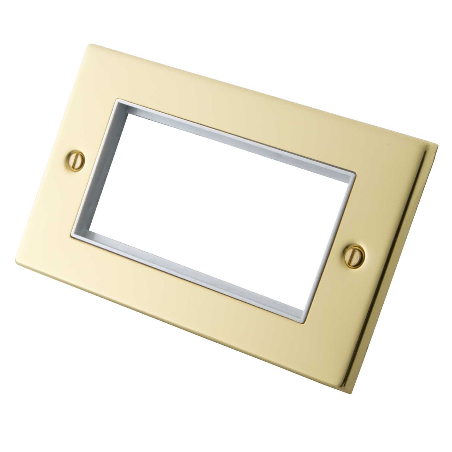M2 Decorative 2 Gang 4 Module Face Plate White Insert Polished Brass ...