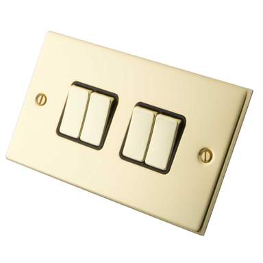 M2 Decorative 10A 4 Gang 2 Way Light Switch Black Insert Polished Brass ...
