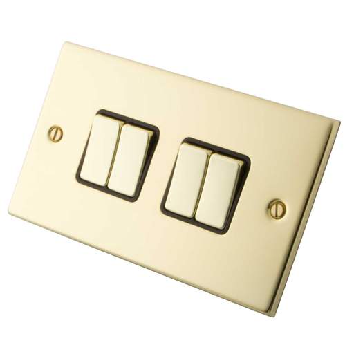 M2 Decorative 10A 4 Gang 2 Way Light Switch Black Insert Polished Brass ...