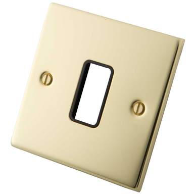 M2 Decorative 1 Gang 1 Module Front Plate Black Insert Polished Brass ...