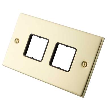 M2 Decorative 2 Gang 4 Module Front Plate Black Insert Polished Brass ...