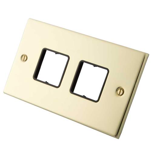 M2 Decorative 2 Gang 4 Module Front Plate Black Insert Polished Brass ...