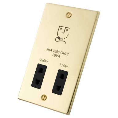 M2 Decorative Dual Voltage Shaver Socket Black Insert Polished Brass ...