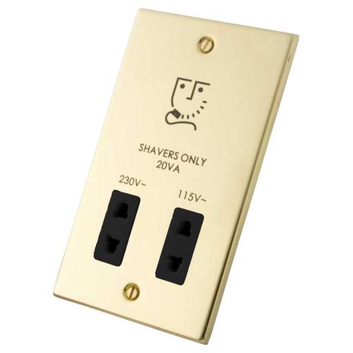 M2 Decorative Dual Voltage Shaver Socket Black Insert Polished Brass ...