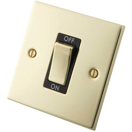 M2 Decorative 45A DP 1 Gang Switch Black Insert Polished Brass (6052 ...