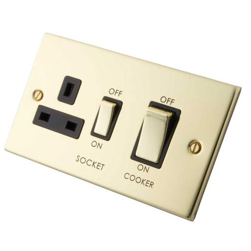 M2 Decorative 45A Cooker Control Unit Black Insert Polished Brass (6052 ...