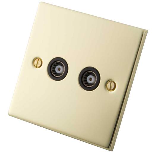 M2 Decorative 2 Gang Coaxial Socket Black Insert Polished Brass (6052 ...