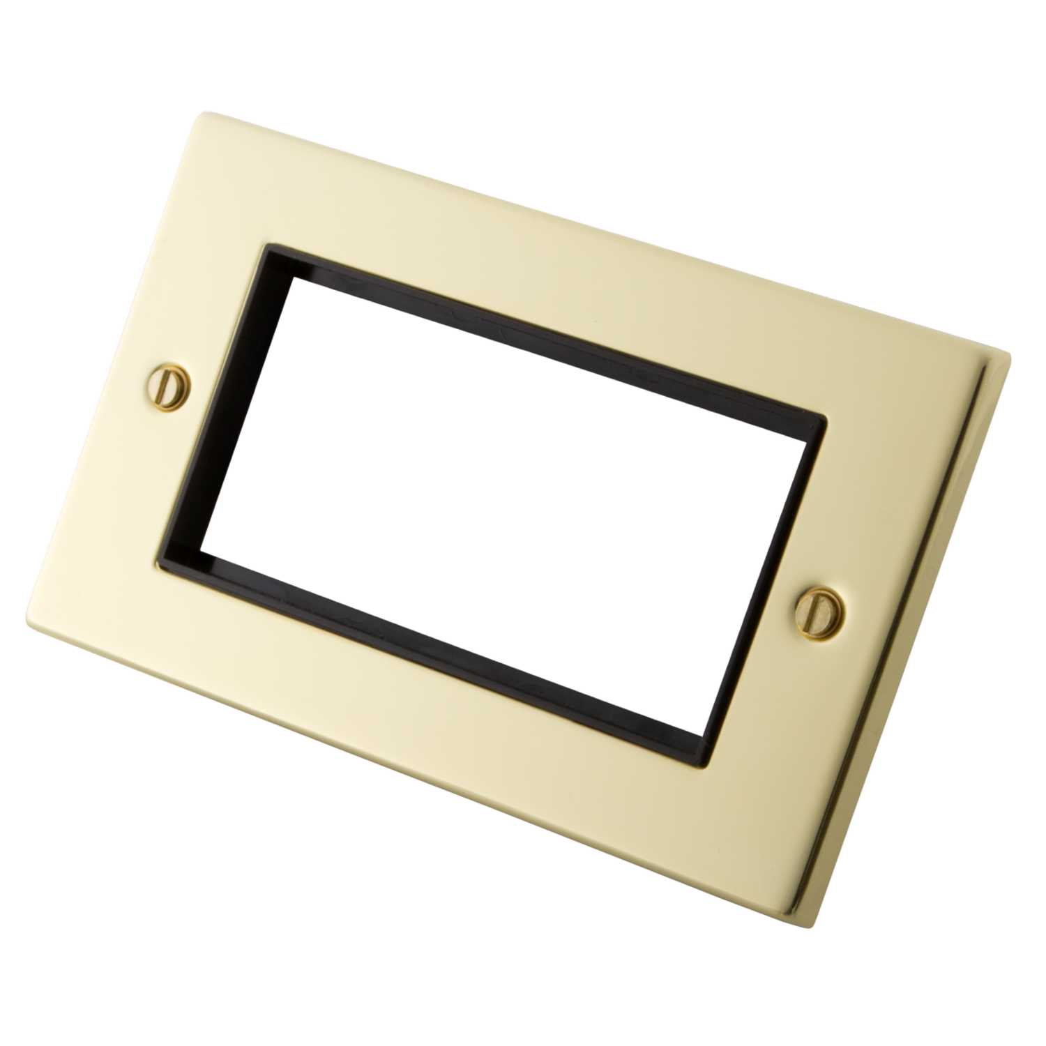 M2 Decorative 2 Gang 4 Module Front Plate Black Insert Polished Brass ...