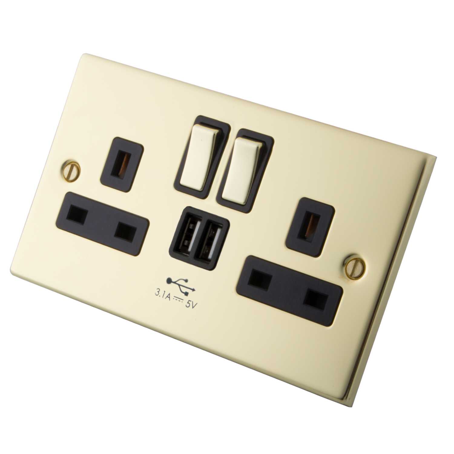 M2 Decorative 13A 2 Gang Switched Socket with Twin USB Outlets Black ...