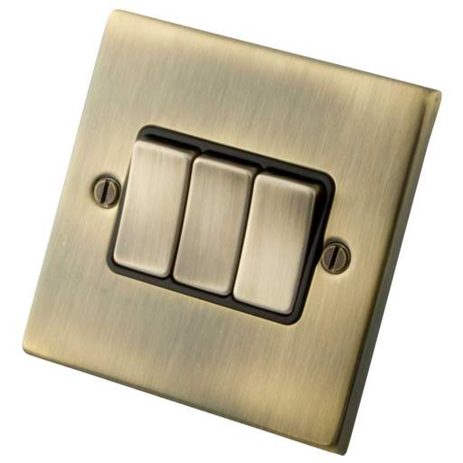 M2 Decorative 10A 3 Gang 2 Way Light Switch Black Insert Antique Brass ...