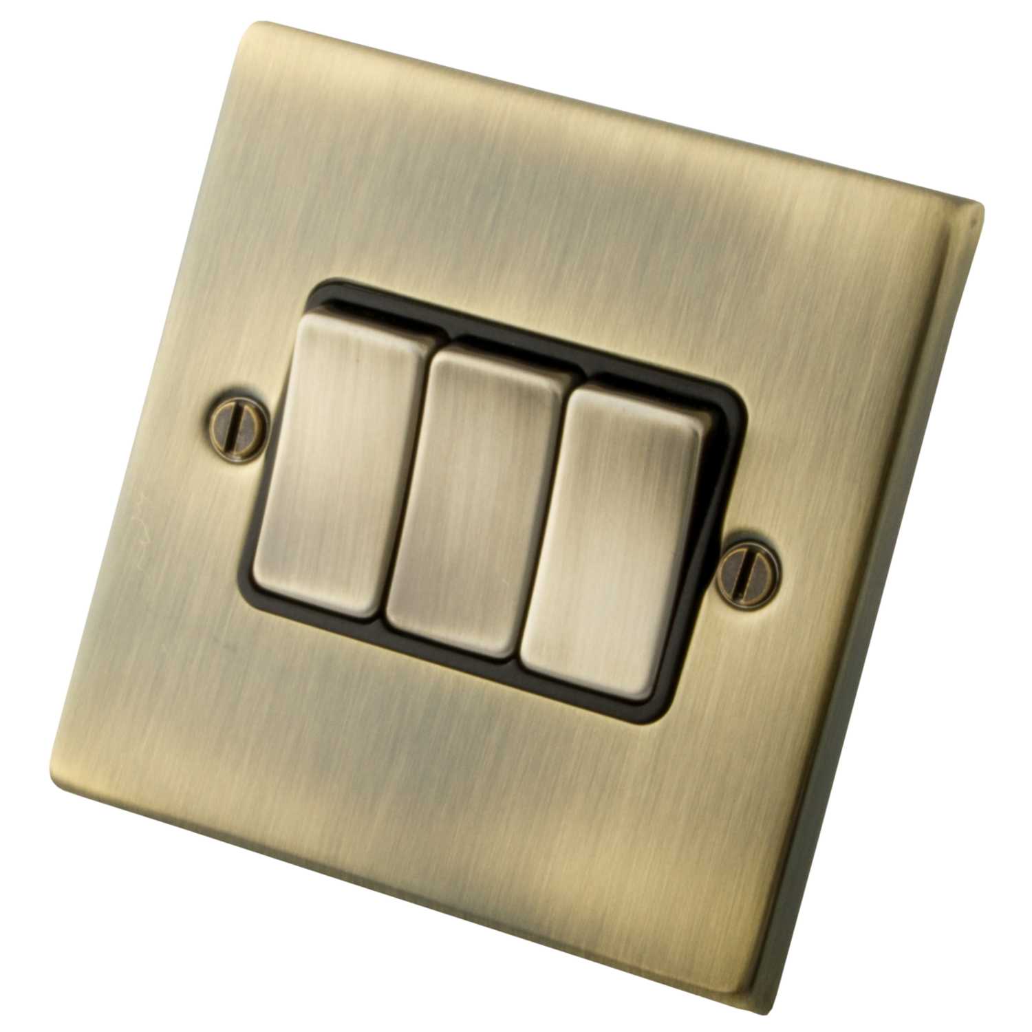 M2 Decorative 10A 3 Gang 2 Way Light Switch Black Insert Antique Brass ...