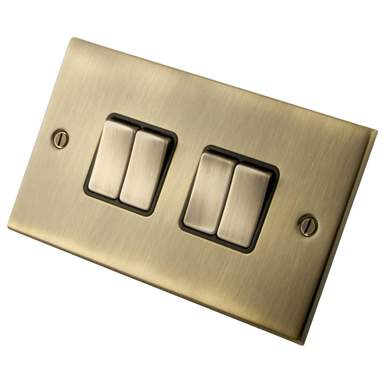 M2 Decorative 10A 4 Gang 2 Way Light Switch Black Insert Antique Brass ...