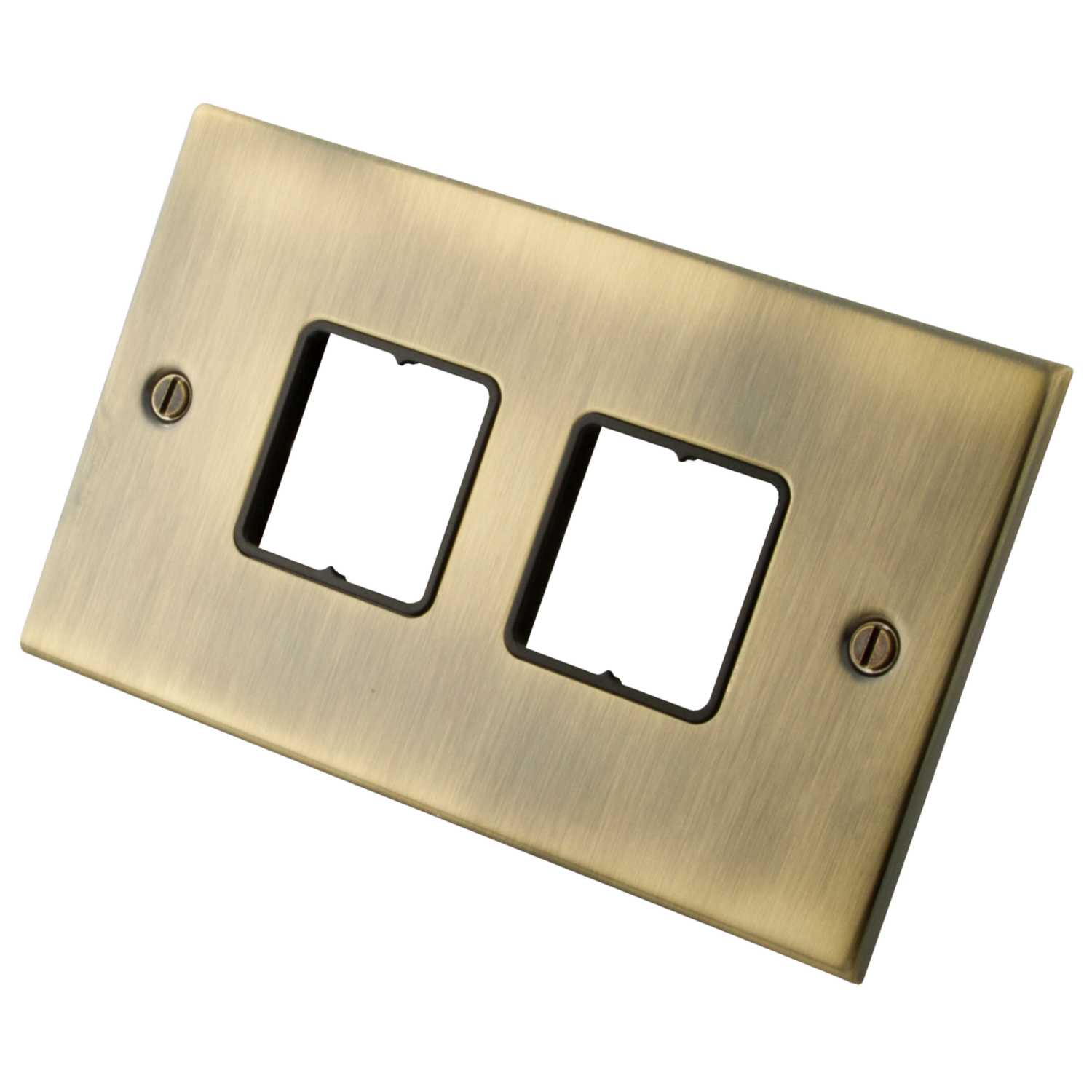 M2 Decorative 2 Gang 4 Module Face Plate Black Insert Antique Brass ...