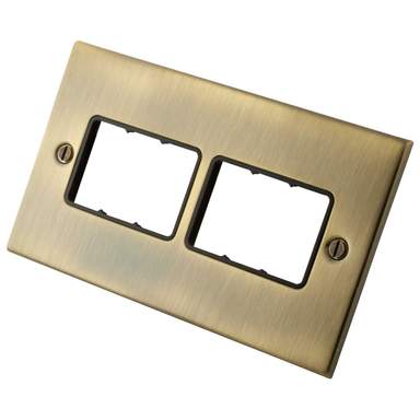 M2 Decorative 2 Gang 6 Module Front Plate Black Insert Antique Brass ...