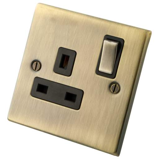 M2 Decorative 13A 1 Gang Switched Socket Black Insert Antique Brass ...