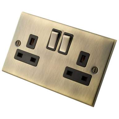 M2 Decorative 13A 2 Gang Double Switched Socket Black Insert Antique ...