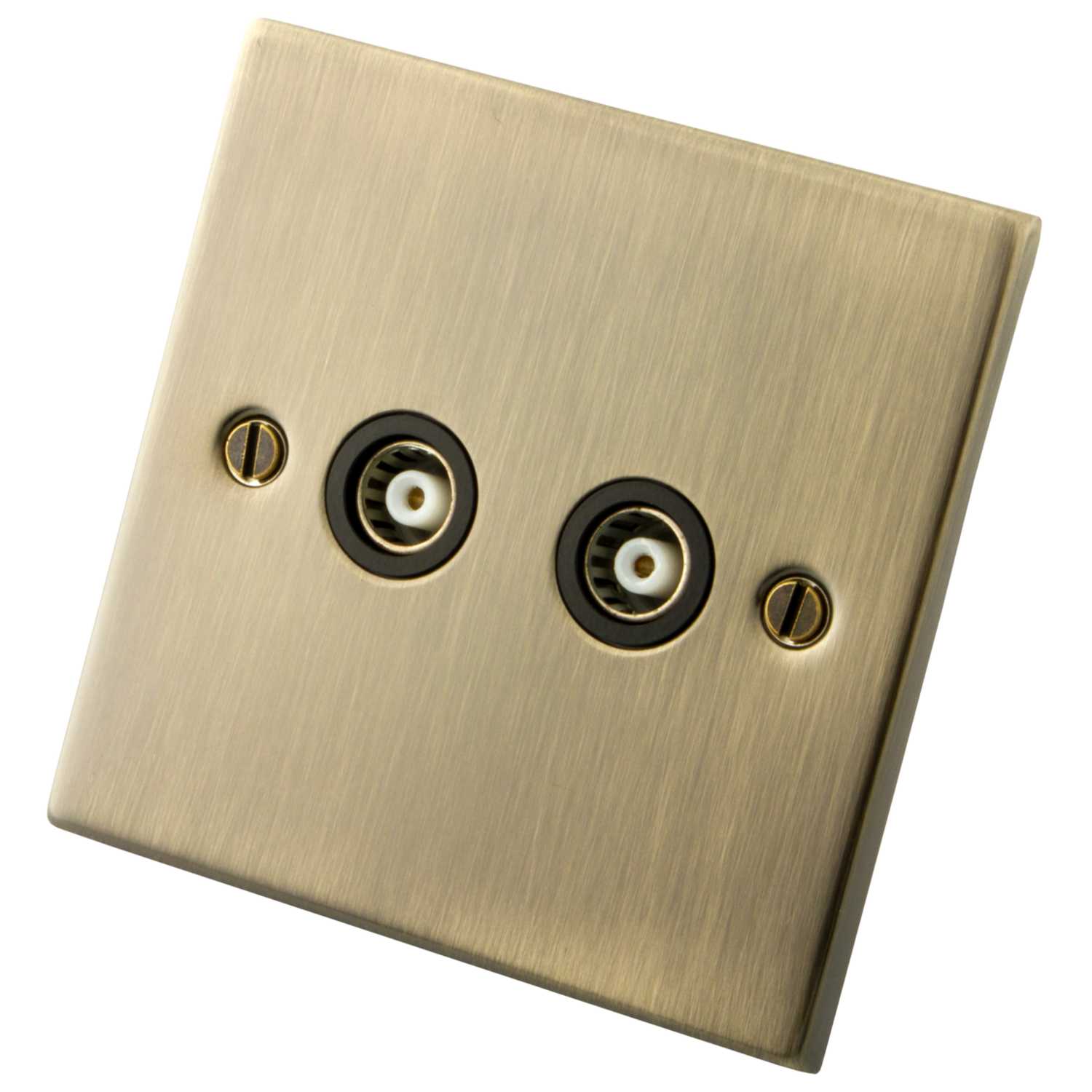 M2 Decorative 2 Gang Coaxial Socket Black Insert Antique Brass (6062 ...