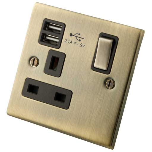 M2 Decorative 13A 1 Gang Switched Socket with Twin USB Outlets Black ...