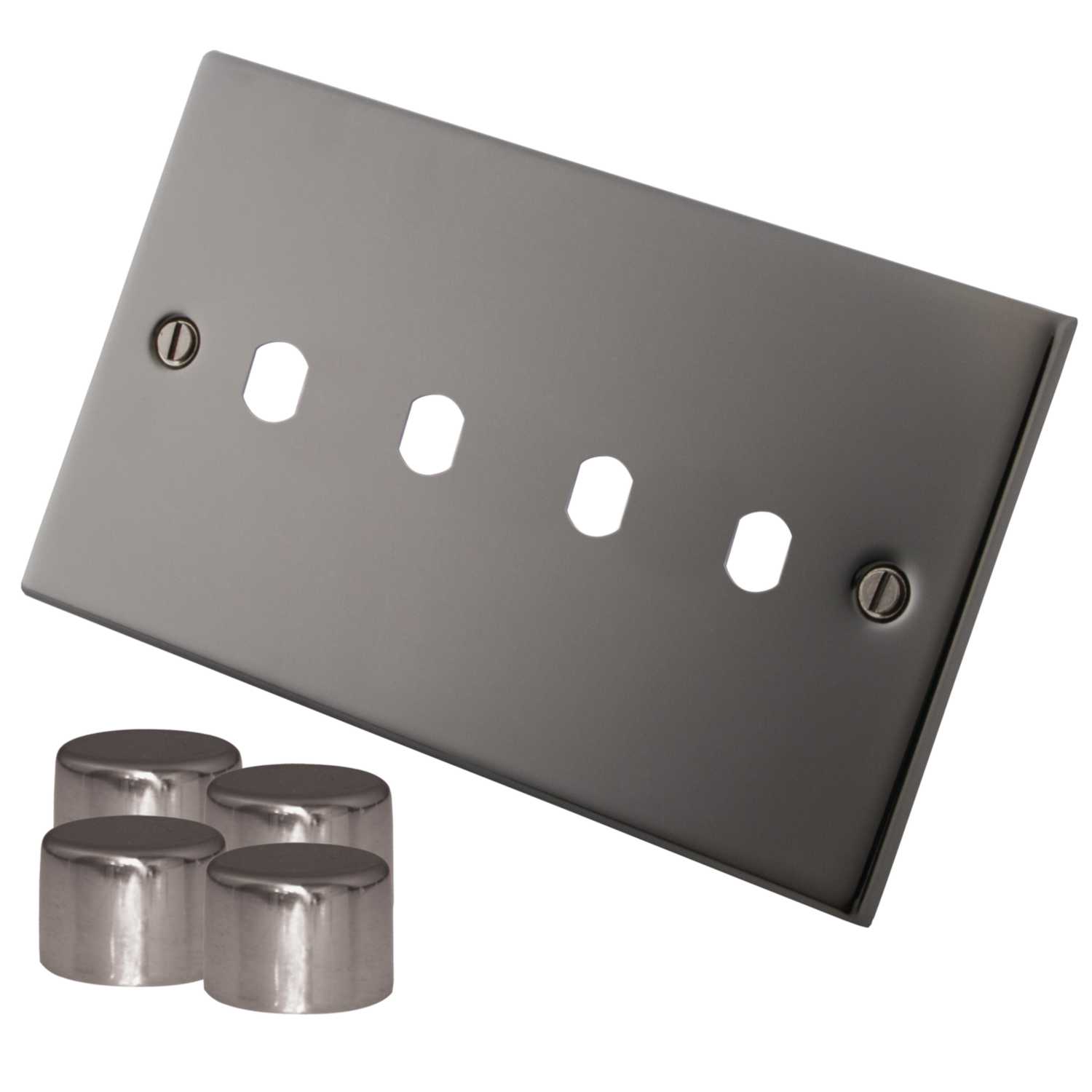 M2 Decorative 4 Gang Unfurnished Dimmer Plate and Knobs Black Nickel ...