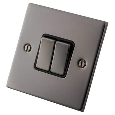 M2 Decorative 10A 2 Gang 2 Way Light Switch Metal / Black Insert Black ...