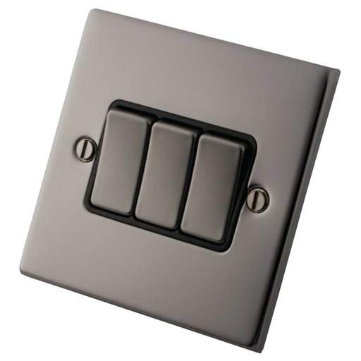 M2 Decorative 10A 3 Gang 2 Way Light Switch Metal / Black Insert Black ...