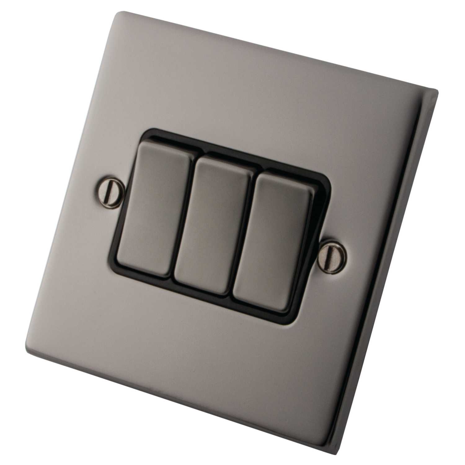 M2 Decorative 10A 3 Gang 2 Way Light Switch Metal / Black Insert Black ...