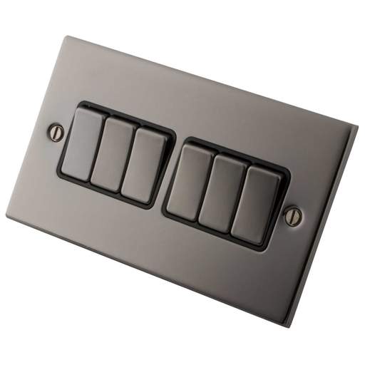 M2 Decorative 10A 6 Gang 2 Way Light Switch Metal / Black Insert Black ...