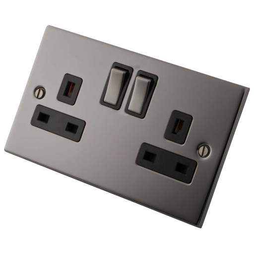 M2 Decorative 13A 2 Gang DP Switched Socket Metal / Black Insert Black ...
