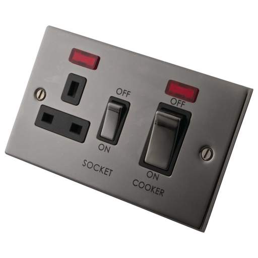 M2 Decorative 45A DP Cooker Control Unit with Neon Metal / Black Insert ...