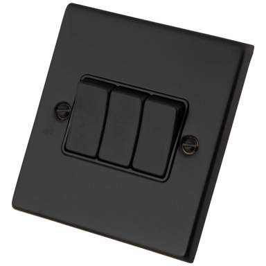 M2 Decorative 10A 3 Gang 2 Way Light Switch Black Insert Painted Matt ...