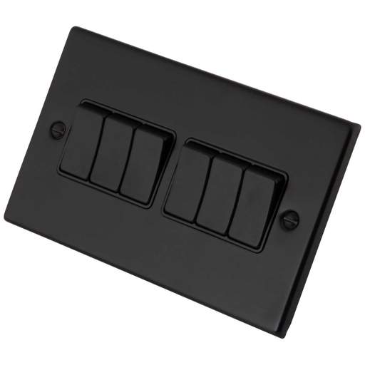 M2 Decorative 10A 6 Gang 2 Way Light Switch Black Insert Painted Matt ...