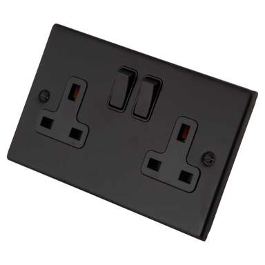 M2 Decorative 13A 2 Gang Switched Socket Black Insert Painted Matt ...