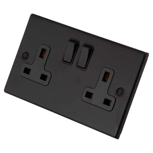 M2 Decorative 13A 2 Gang Switched Socket Black Insert Painted Matt ...