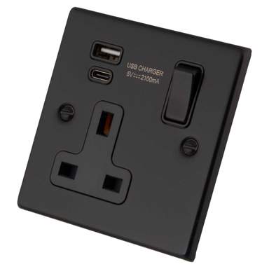 M2 Decorative 13A 1 Gang Socket with 1 x Type A and 1 x Type C USB ...