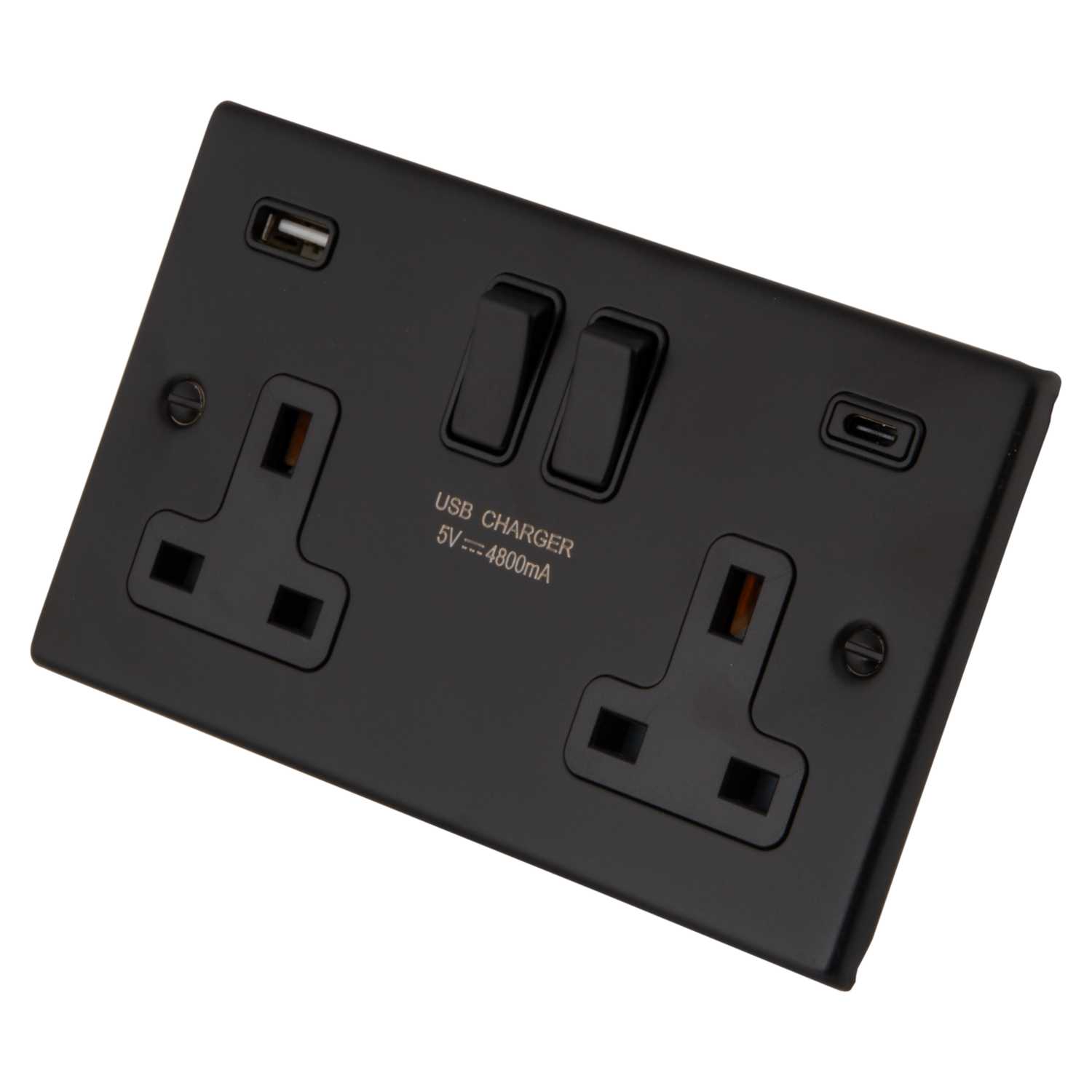 M2 Decorative 13A 2 Gang Socket with 1 x Type A and 1 x Type C USB ...
