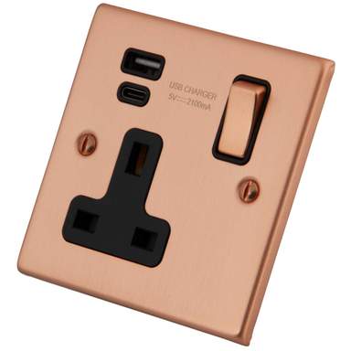 M2 Decorative 13A 1 Gang Socket with 1 x Type A and 1 x Type C USB ...