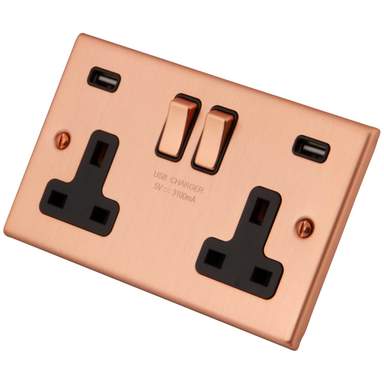 M2 Decorative 13A 2 Gang Switched Socket Twin USB Outlets Black Insert ...