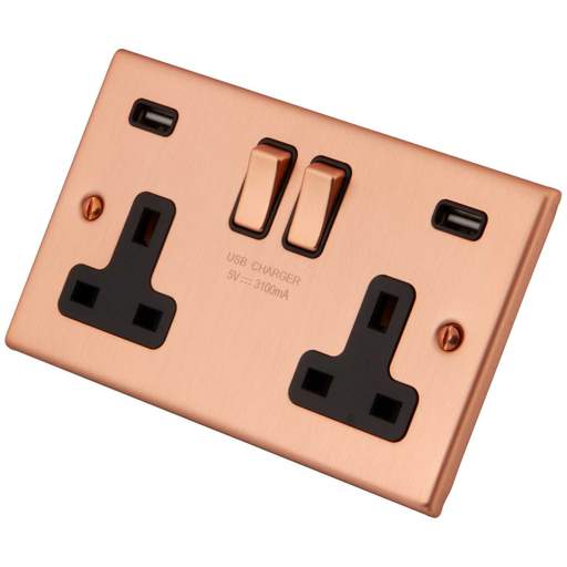 M2 Decorative 13A 2 Gang Switched Socket Twin USB Outlets Black Insert ...