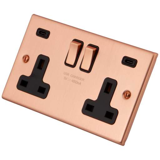 M2 Decorative 13A 2 Gang Switched Socket with 2 x Type C USB Outlets ...