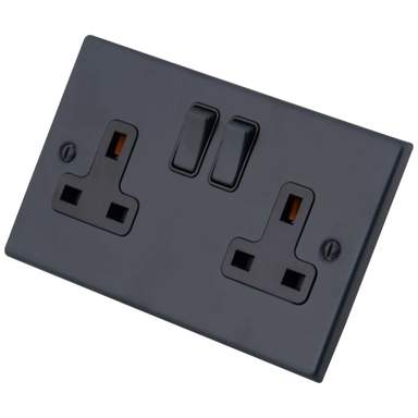 M2 Decorative 13A 2 Gang Double Switched Socket Black Insert Granite ...
