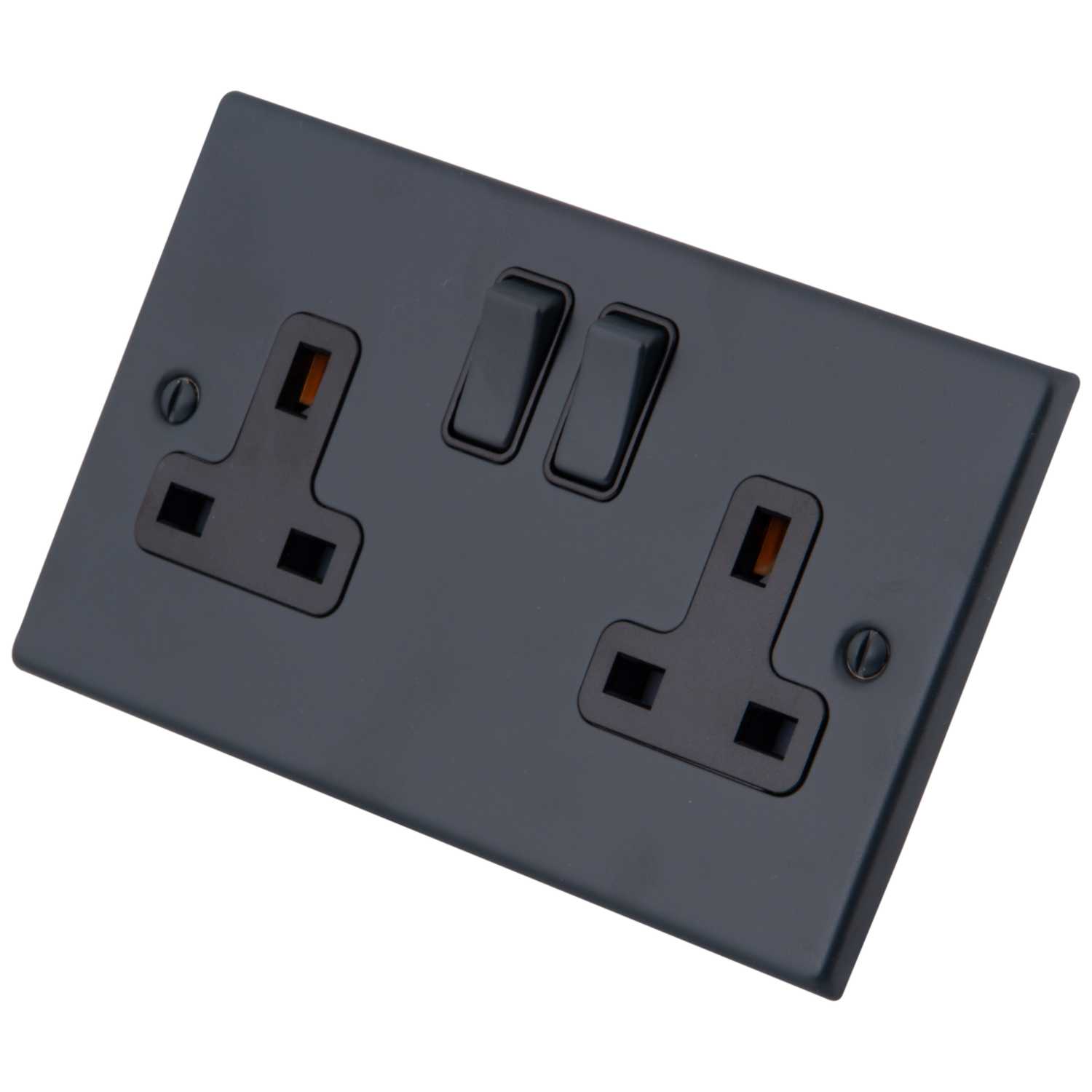 M2 Decorative 13A 2 Gang Double Switched Socket Black Insert Granite ...