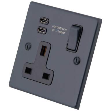 M2 Decorative 13A 1 Gang Switched Socket with 2 x Type C USB Outlets ...