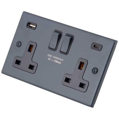 M2 Decorative 13A 2 Gang Socket with 1 x Type A and 1 x Type C USB ...