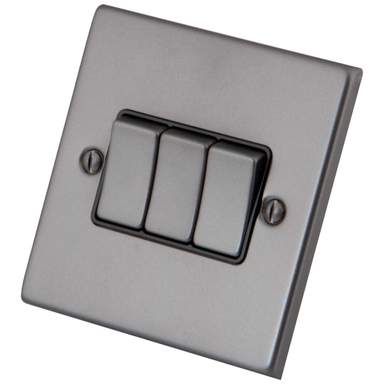 M2 Decorative 10A 3 Gang 2 Way Light Switch Black Insert Gunmetal (6104 ...