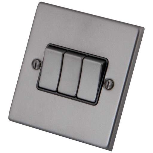 M2 Decorative 10A 3 Gang 2 Way Light Switch Black Insert Gunmetal (6104 ...