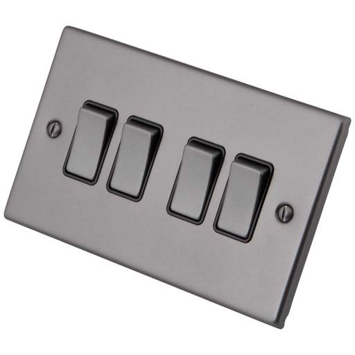 M2 Decorative 10A 4 Gang 2 Way Light Switch Black Insert Gunmetal (6104 ...