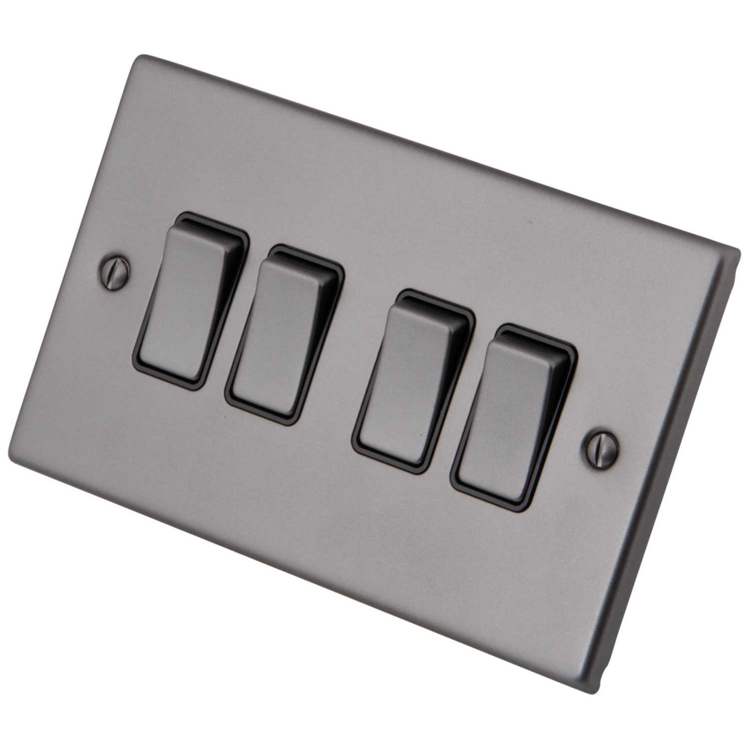 M2 Decorative 10A 4 Gang 2 Way Light Switch Black Insert Gunmetal (6104 ...