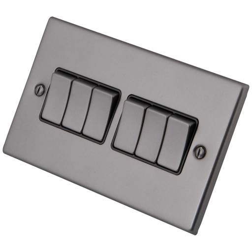 M2 Decorative 10A 6 Gang 2 Way Light Switch Black Insert Gunmetal (6104 ...