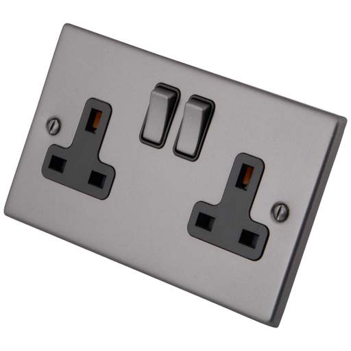 M2 Decorative 13A 2 Gang Switched Socket Black Insert Gunmetal (6104 ...